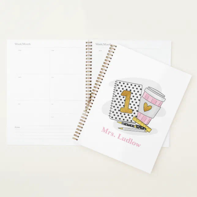 Custom First Grade Teacher White Notebook Planner | Zazzle