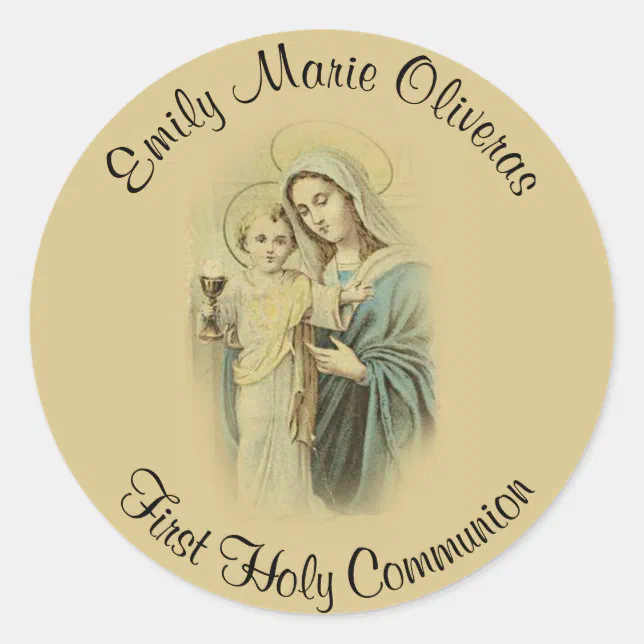 Custom First Holy Communion Catholic Remembrance Classic Round Sticker ...