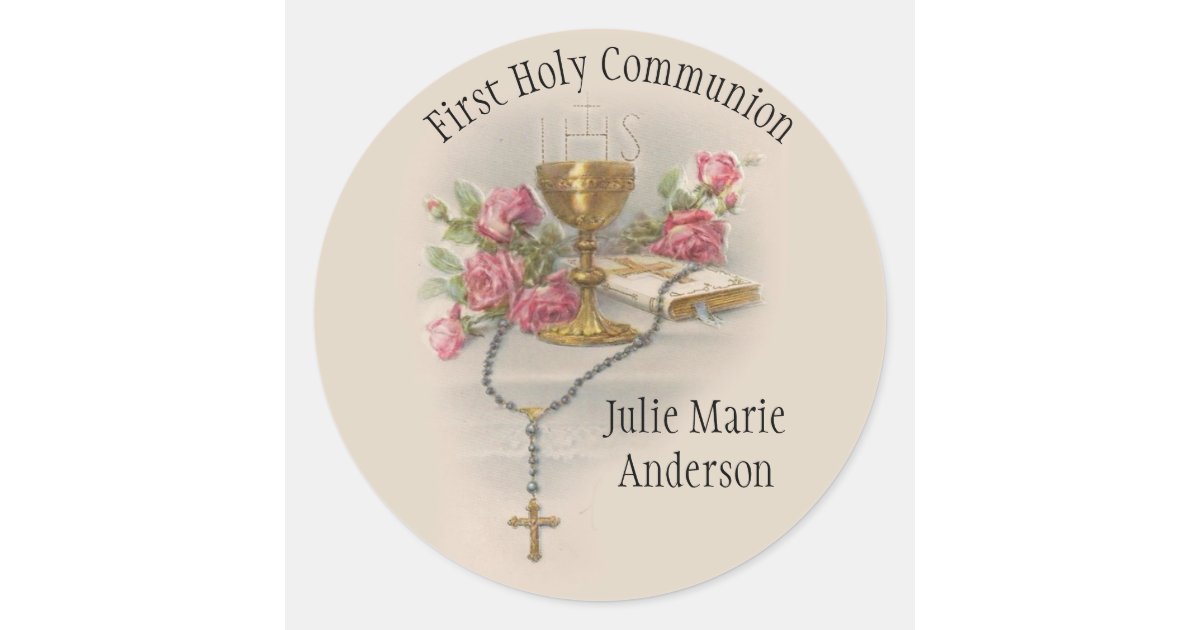 Custom First Holy Communion Catholic Remembrance Classic Round Sticker ...