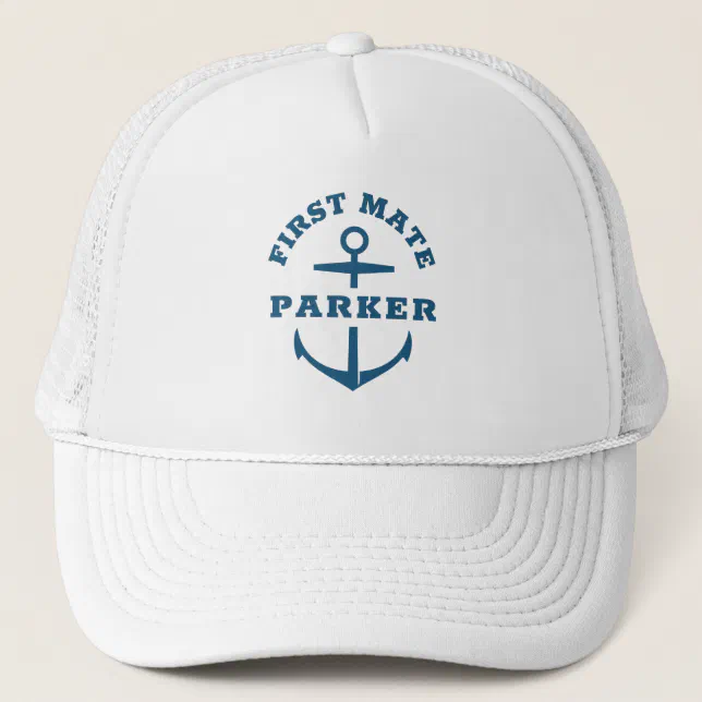 Custom First Mate Boat Nautical Anchor Navy Ship Trucker Hat | Zazzle