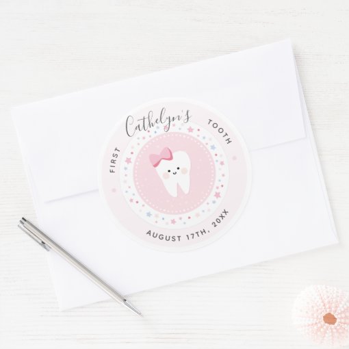 Custom First Tooth Baby Girl Milestone Sticker | Zazzle