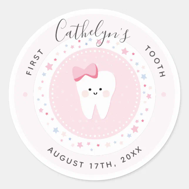 Custom First Tooth Baby Girl Milestone Sticker | Zazzle