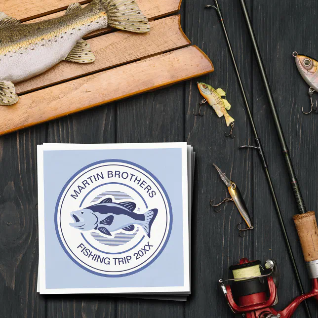 Custom Fisherman Party Blue Bass Fish Napkins | Zazzle