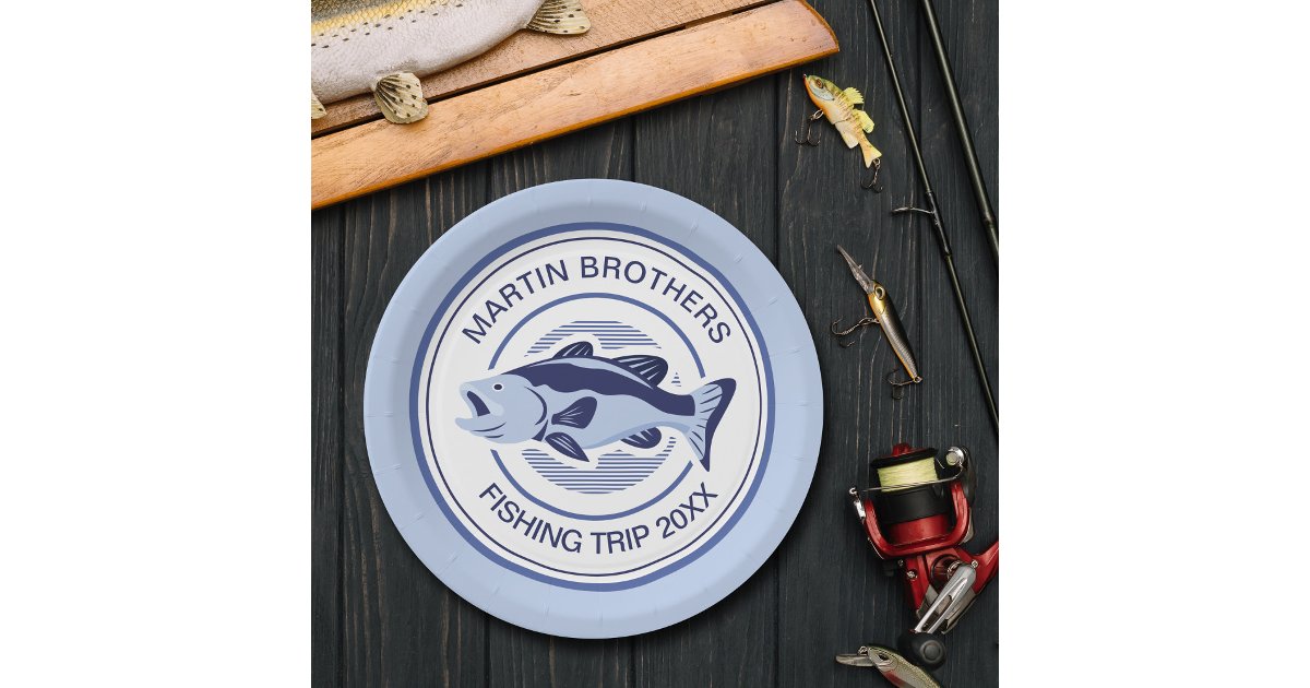 Custom Fisherman Party Blue Bass Fish Paper Plates | Zazzle