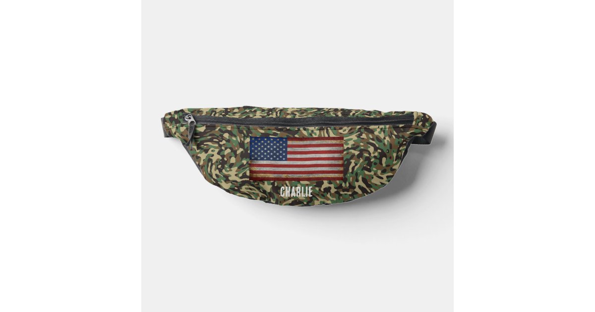 Custom Flag Camouflage Green Personalized Name Fanny Pack | Zazzle