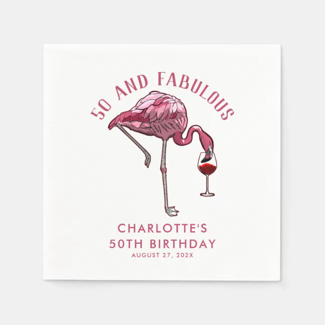 Custom Flamingo 50th Birthday Novelty Swag Paper Napkins | Zazzle