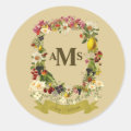 Custom Floral Crest Funeral Classic Round Sticker | Zazzle