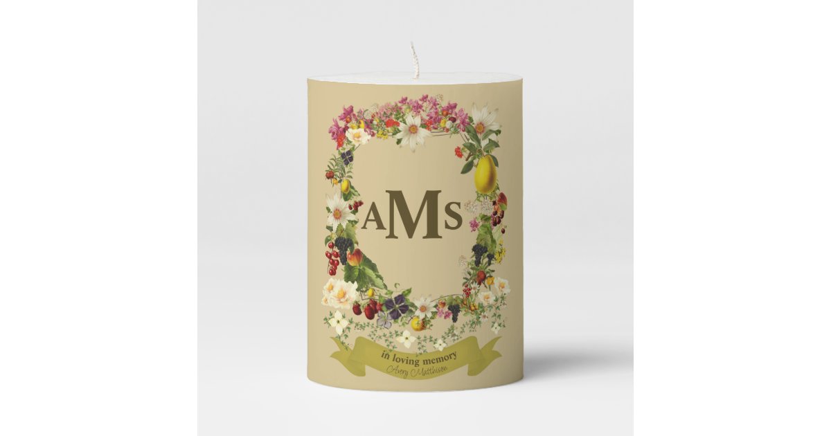Custom Floral Crest Funeral Pillar Candle | Zazzle