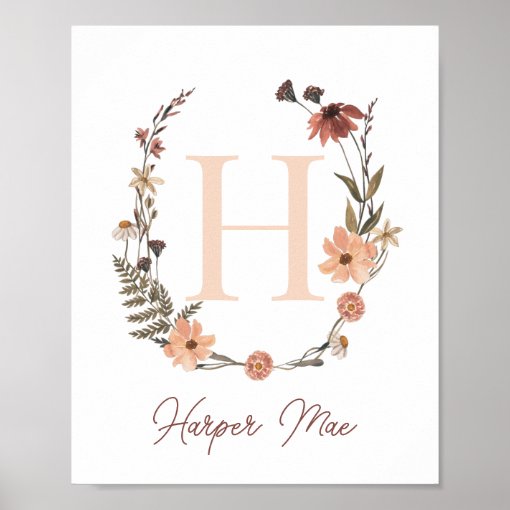 Custom Floral Initial Print | Wildflower Monogram | Zazzle