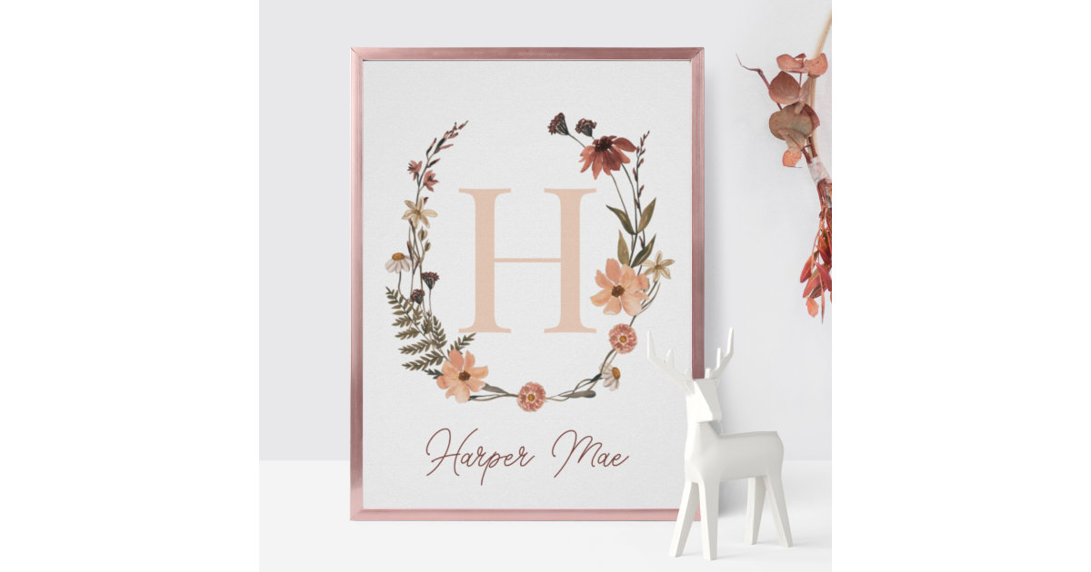 Custom Floral Initial Print | Wildflower Monogram | Zazzle