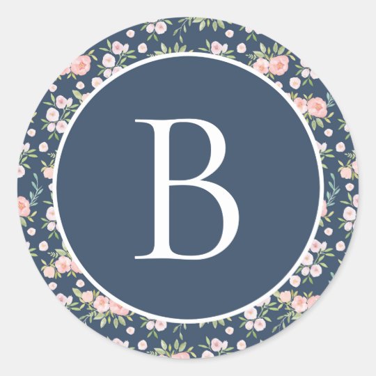 Custom Floral Monogram Initial Classic Round Sticker | Zazzle.com
