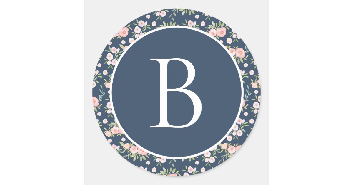 Custom Floral Monogram Initial Classic Round Sticker | Zazzle
