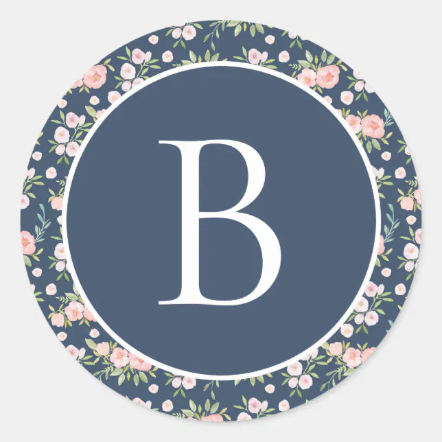 Custom Floral Monogram Initial Classic Round Sticker | Zazzle