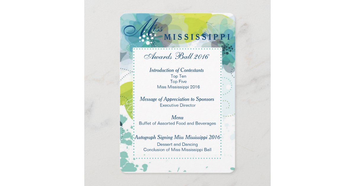 Custom Floral Pageant Awards Ball Program Card | Zazzle