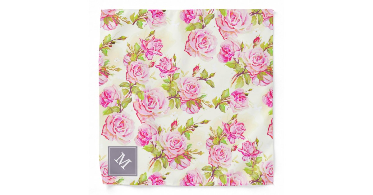 Custom Floral Pattern Old Roses Monogram Bandana | Zazzle