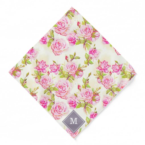 Custom Floral Pattern Old Roses Monogram Bandana | Zazzle