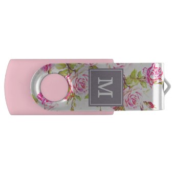 Custom Floral Pattern Old Roses Monogram USB Flash Drive | Zazzle