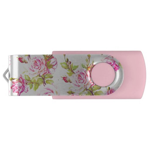 Custom Floral Pattern Old Roses Monogram USB Flash Drive | Zazzle