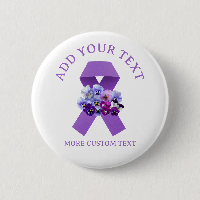 Custom Floral Purple Ribbon Awareness Button | Zazzle