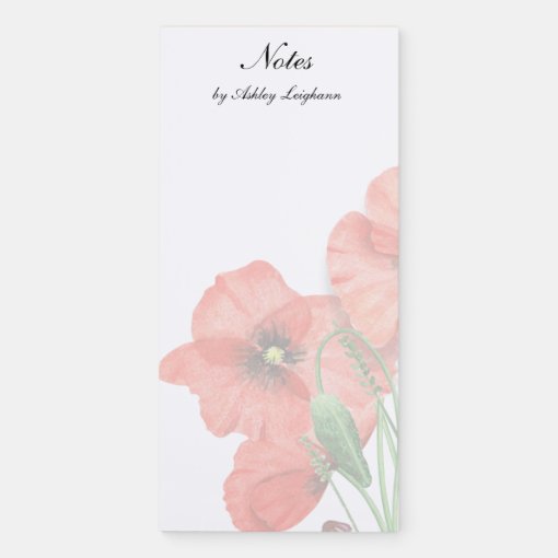 Custom Floral Red Poppy Magnetic Notepad | Zazzle