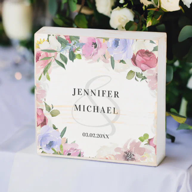 Custom Floral Wedding Keepsake Wooden Box Sign | Zazzle