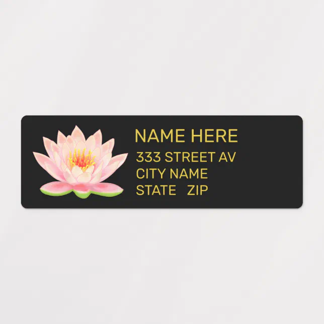 Custom Flower Elegant Black Golden Address Labels | Zazzle