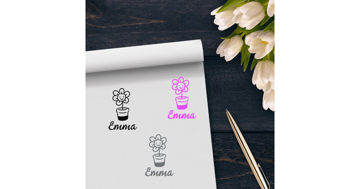 Custom Flower Signature Rubber Stamp | Zazzle