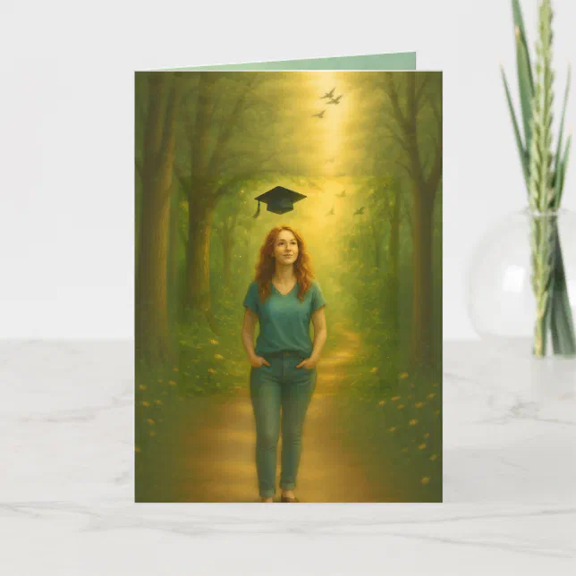 Custom Folded Graduation Card Female w/ Red Hair | Zazzle