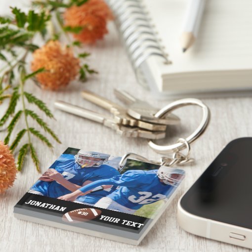 Custom Football Photo Name and Number Keychain | Zazzle