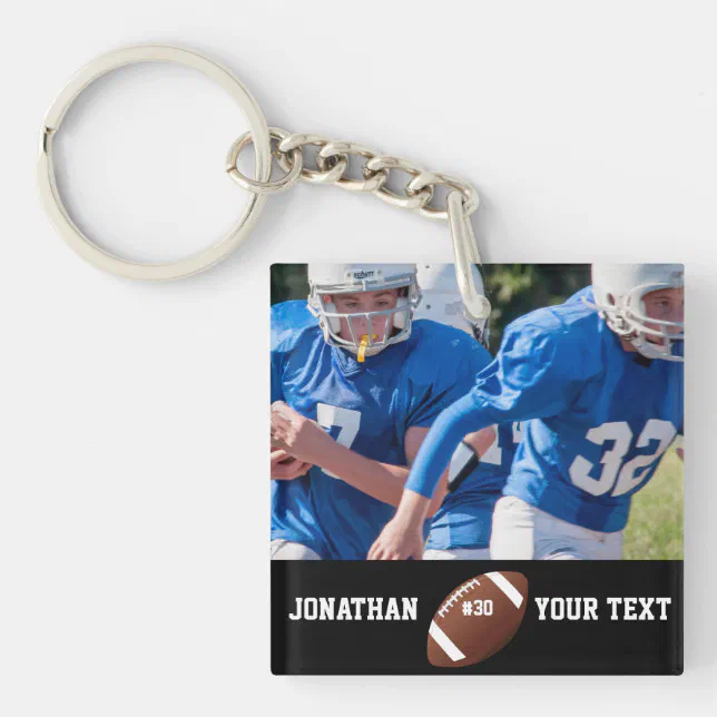 Custom Football Photo Name and Number Keychain | Zazzle