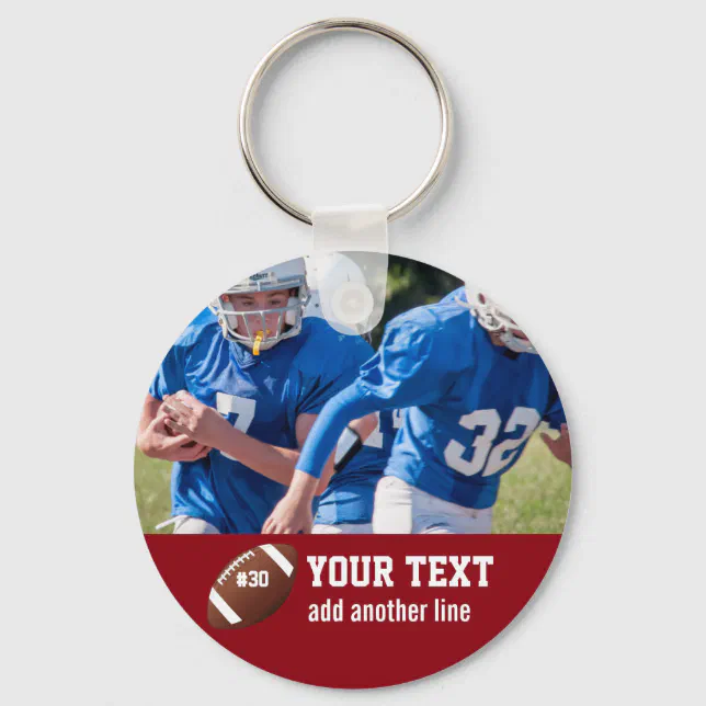 Custom Football Photo Name and Number Keychain | Zazzle