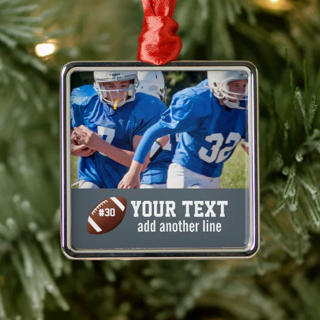 Custom Football Photo Name and Number Metal Ornament | Zazzle