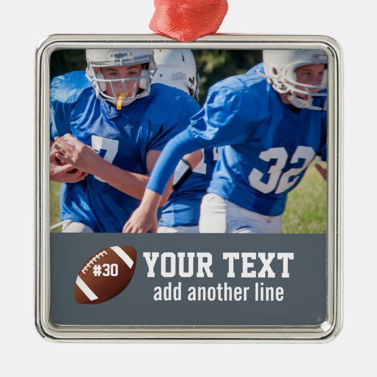 Custom Football Photo Name and Number Metal Ornament | Zazzle