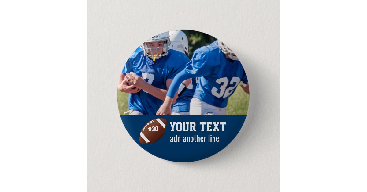 Custom Football Photo Name and Number Pinback Button | Zazzle