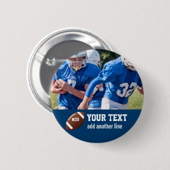 Custom Football Photo Name and Number Pinback Button | Zazzle