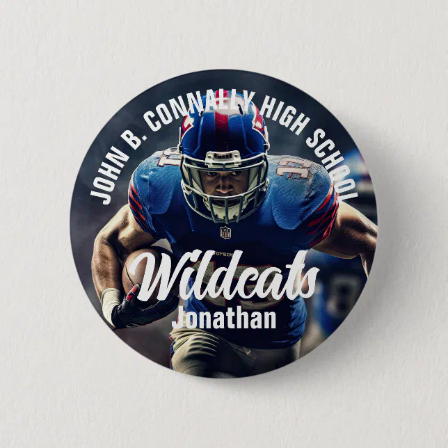 Custom Football Player Photo High School Spirit Button | Zazzle
