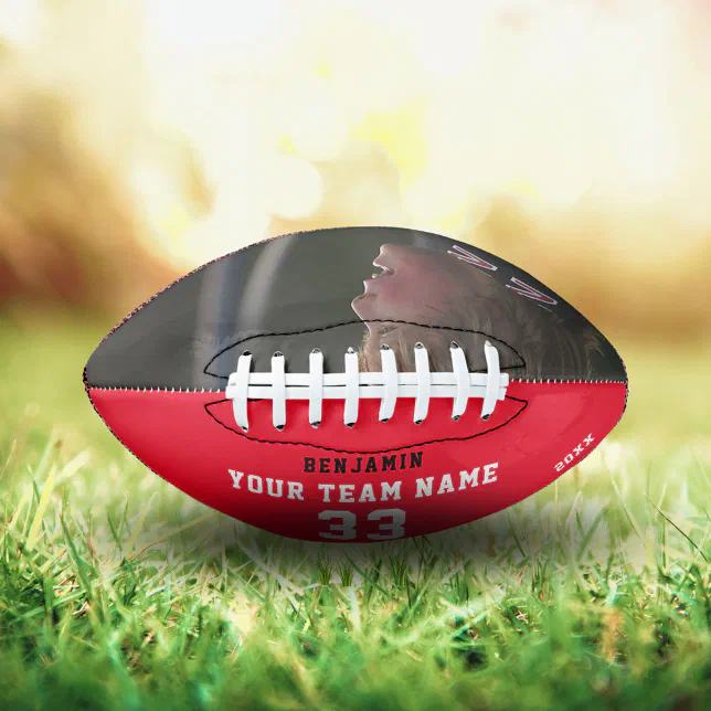 Custom Football Red Name, Number, Team and Photo | Zazzle