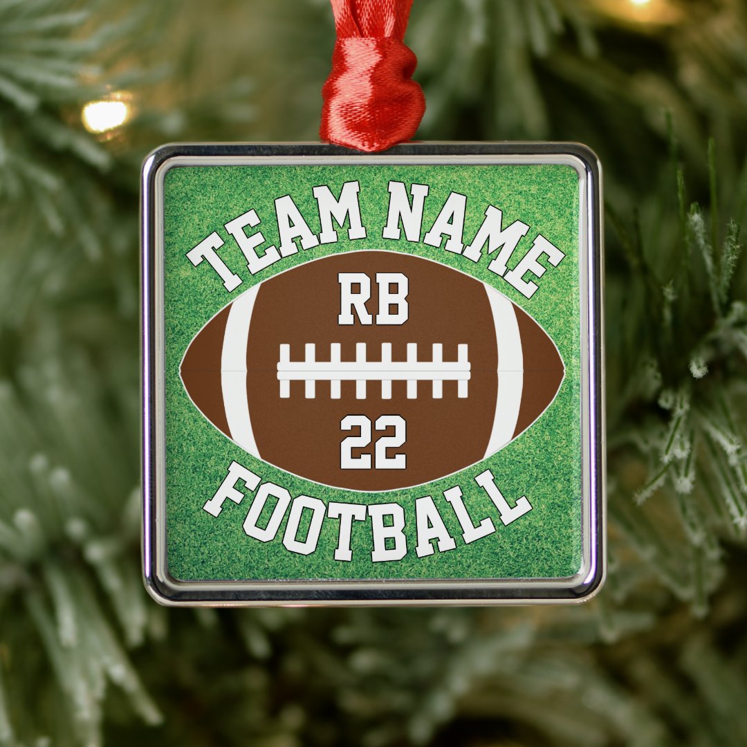 Custom Football Team Name, Player Number & Initial Metal Ornament | Zazzle