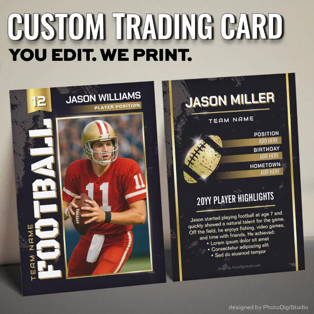 Custom Football Trading Card, Gold Power Player Calling Card | Zazzle