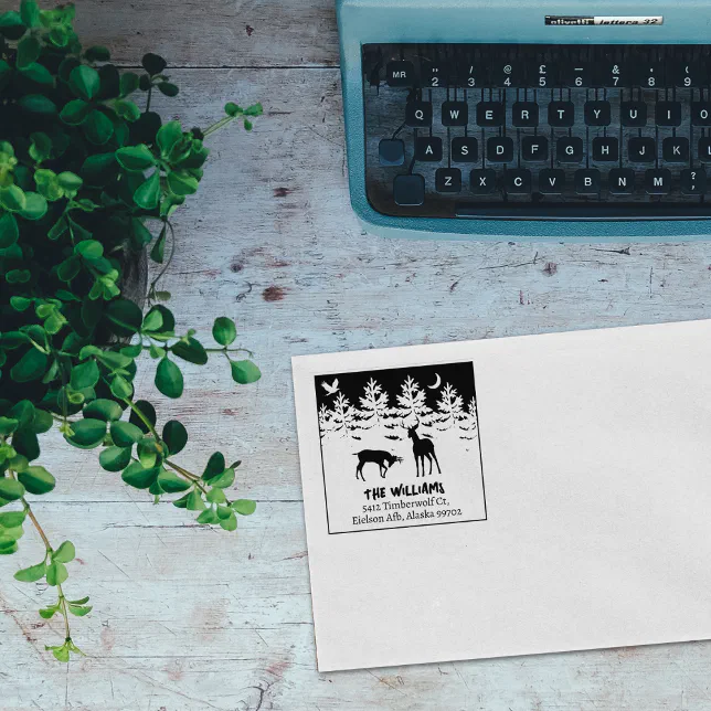 Custom Forest Deer Family Return Address Rubber Stamp | Zazzle