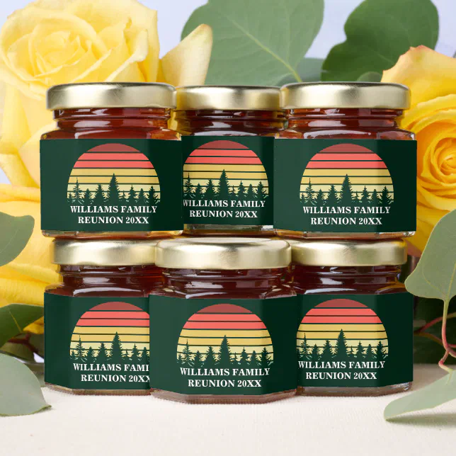 Custom Forest Sunset Family Reunion Party Honey Jar Favors | Zazzle