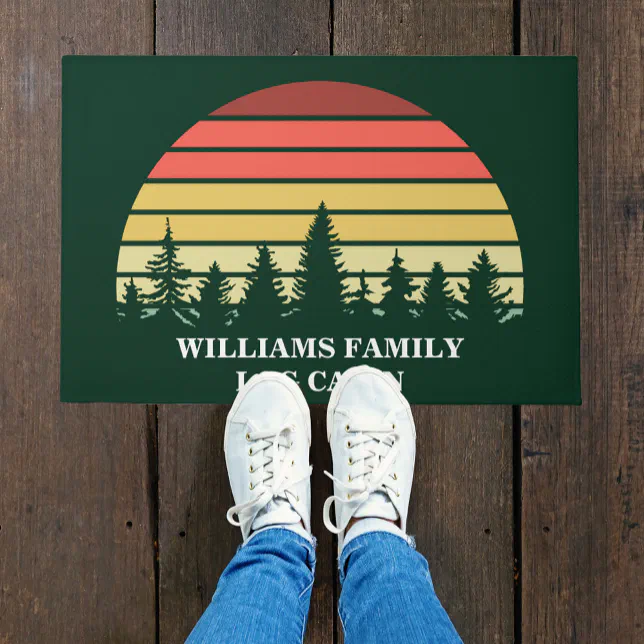 Custom Forest Sunset Green Trees Log Cabin Doormat | Zazzle