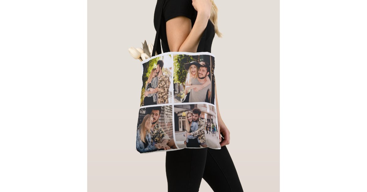 Custom Four Photo Collage Tote Bag | Zazzle