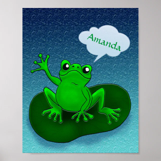 Custom frog waving frog with name children poster | Zazzle
