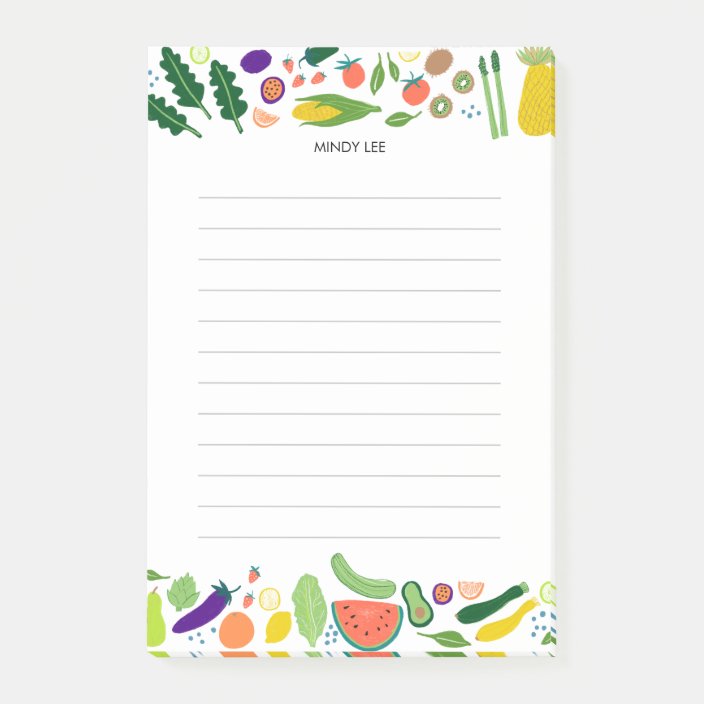 CUSTOM Fruit Veggies Border Grocery Shopping List Post-it Notes ...