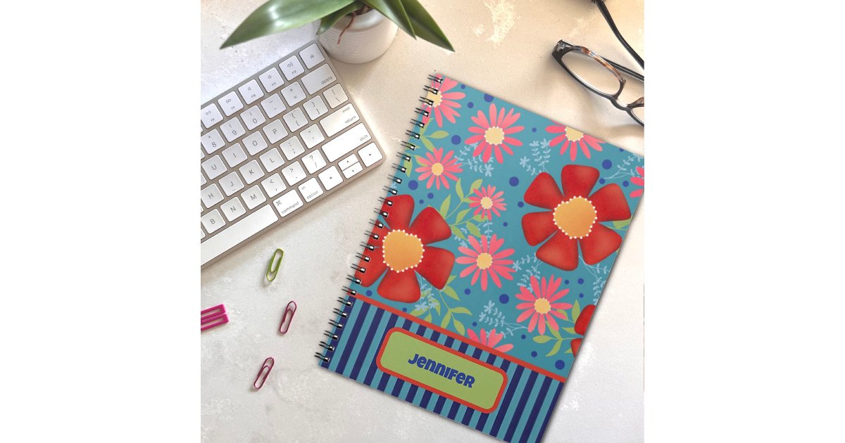 Custom Fun Floral Personalized Name Colorful Notebook | Zazzle
