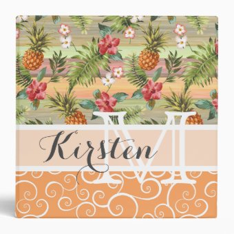 Custom Fun Tropical Pineapple Fruit Floral Pattern Binder | Zazzle