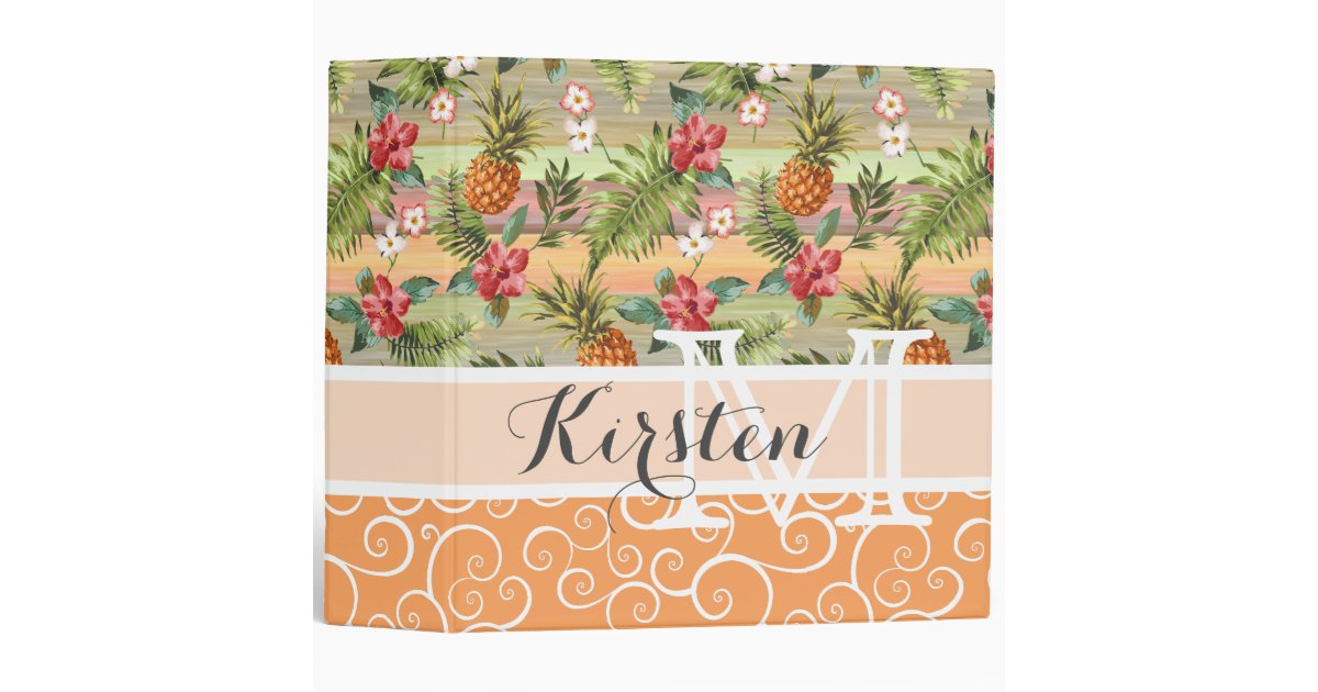 Custom Fun Tropical Pineapple Fruit Floral Pattern Binder | Zazzle.com