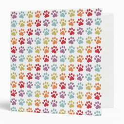 Custom Fun White Rainbow Color Paw Print Pattern 3 Ring Binder | Zazzle