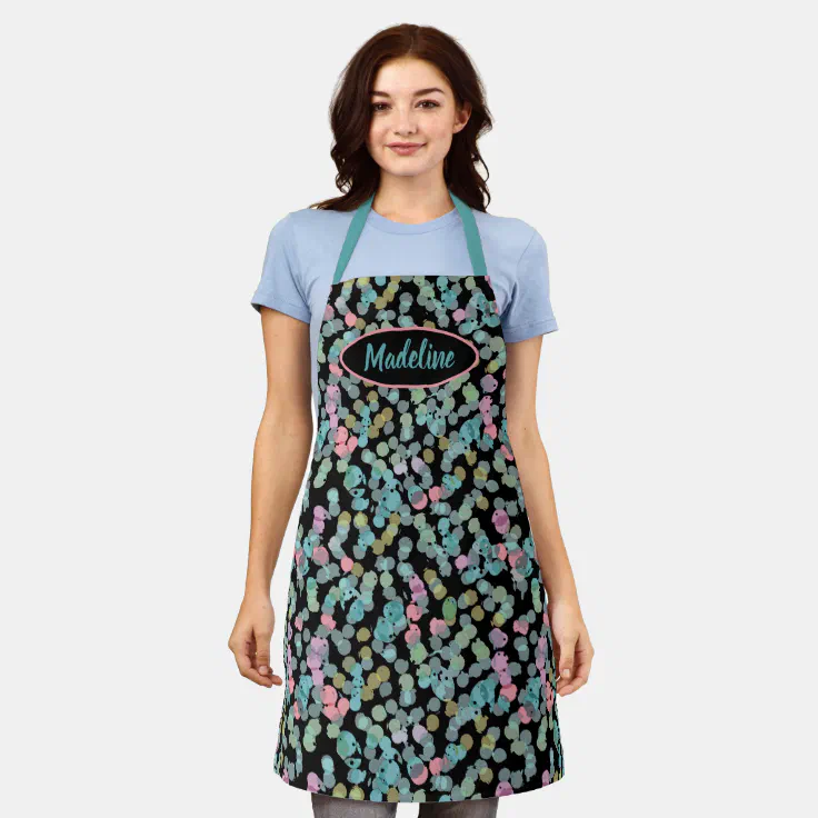 Custom Funky Teal Blue Pink Abstract Dots Pattern Apron | Zazzle
